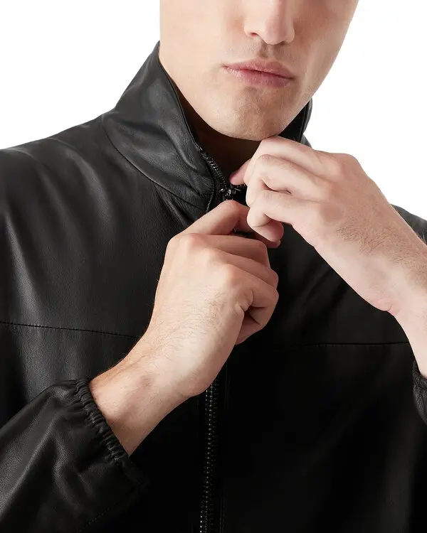 Emporio Armani Essential Leather Jacket - Solid Black | Editorialist